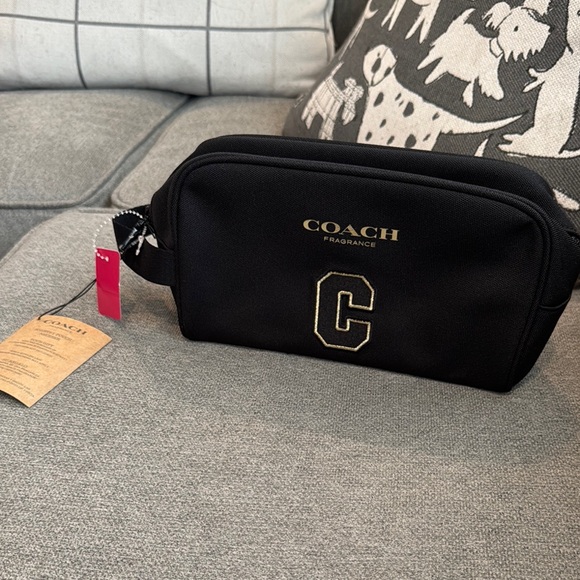 Coach | Bags | Coach Black Toiletry Bag With Varsity Patch Pouch ...
